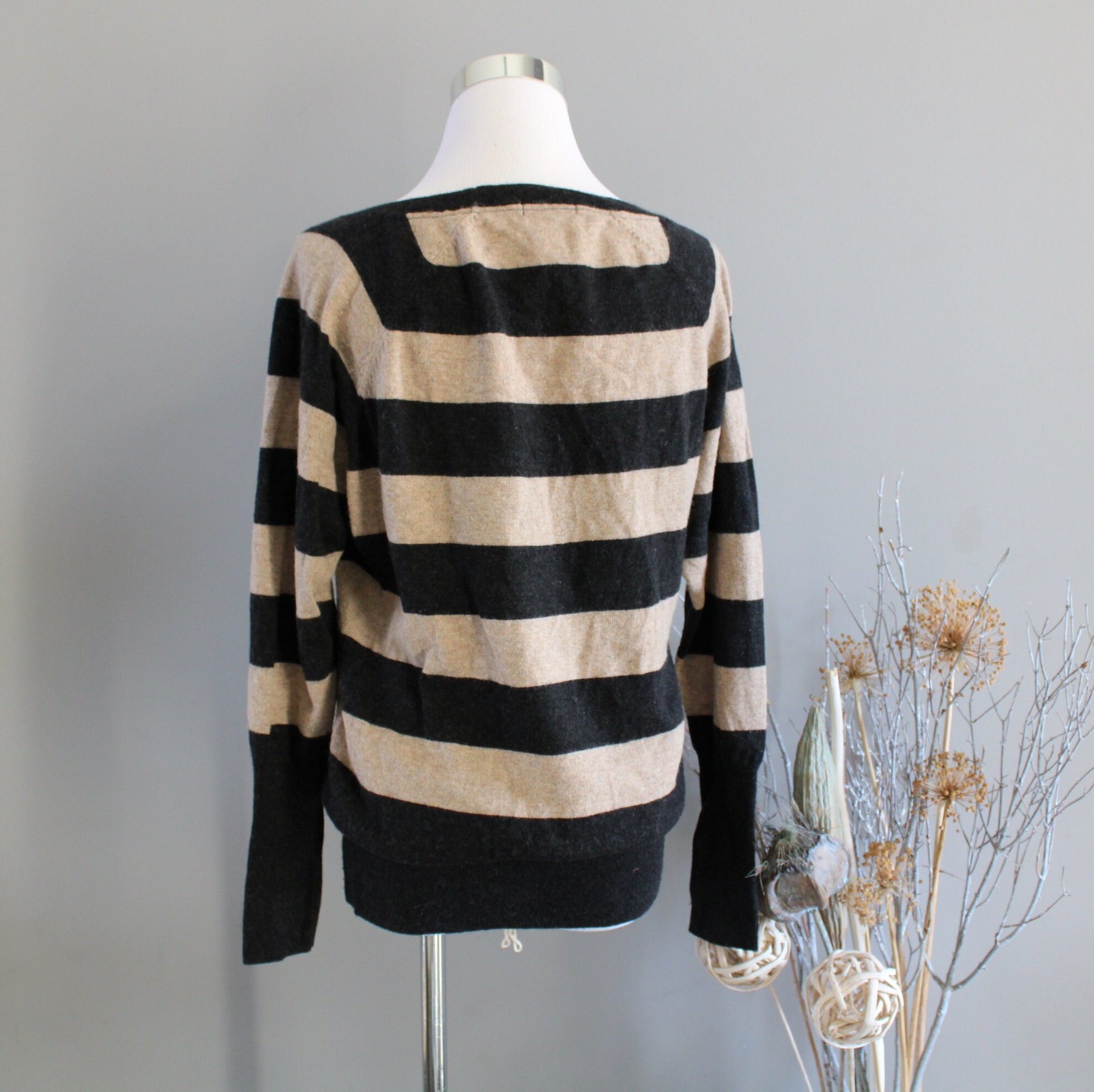 Vintage Cashmere Angora Blend Sweater Black Beige Striped - Etsy