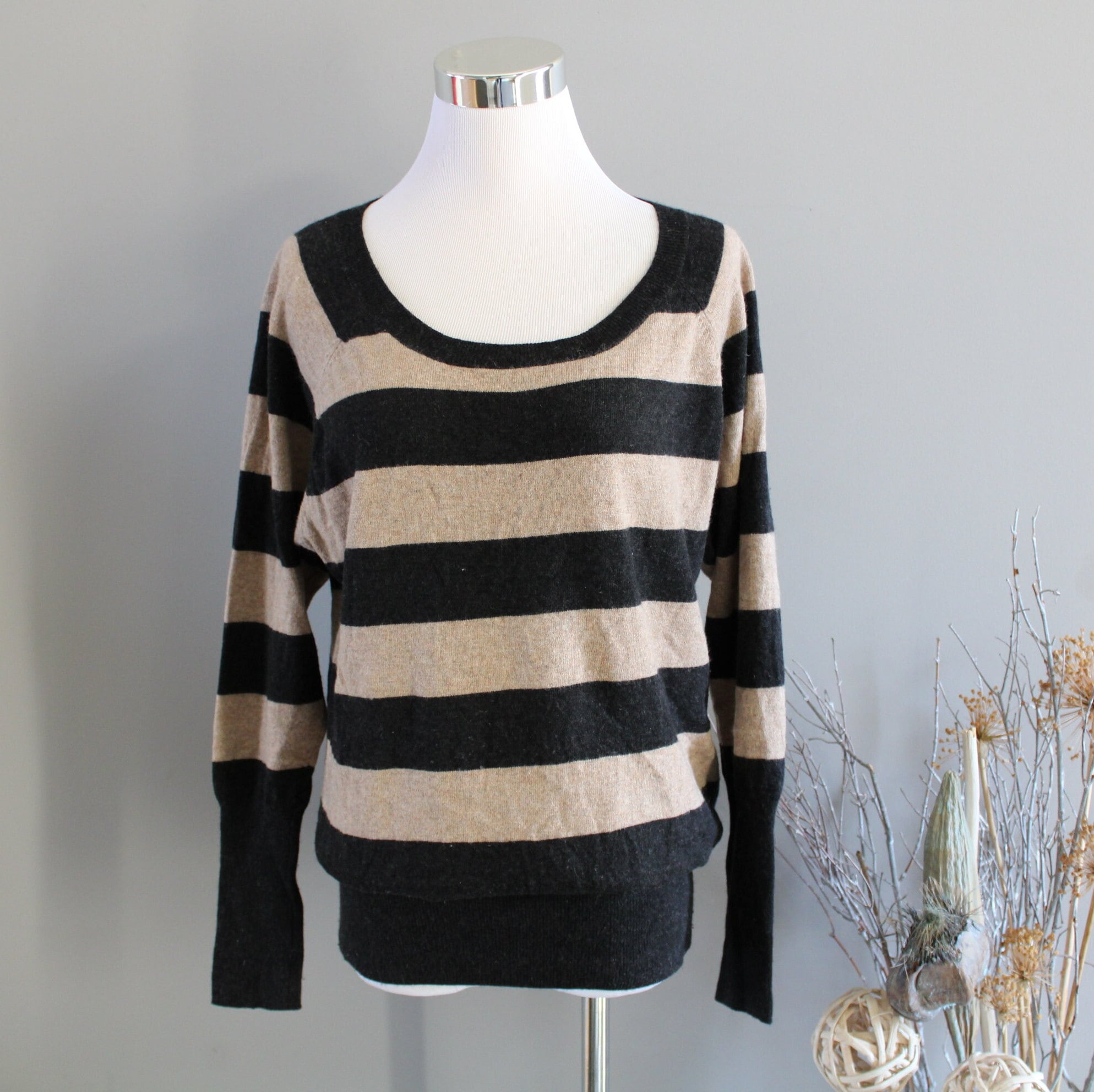 Vintage Cashmere Angora Blend Sweater Black Beige Striped - Etsy