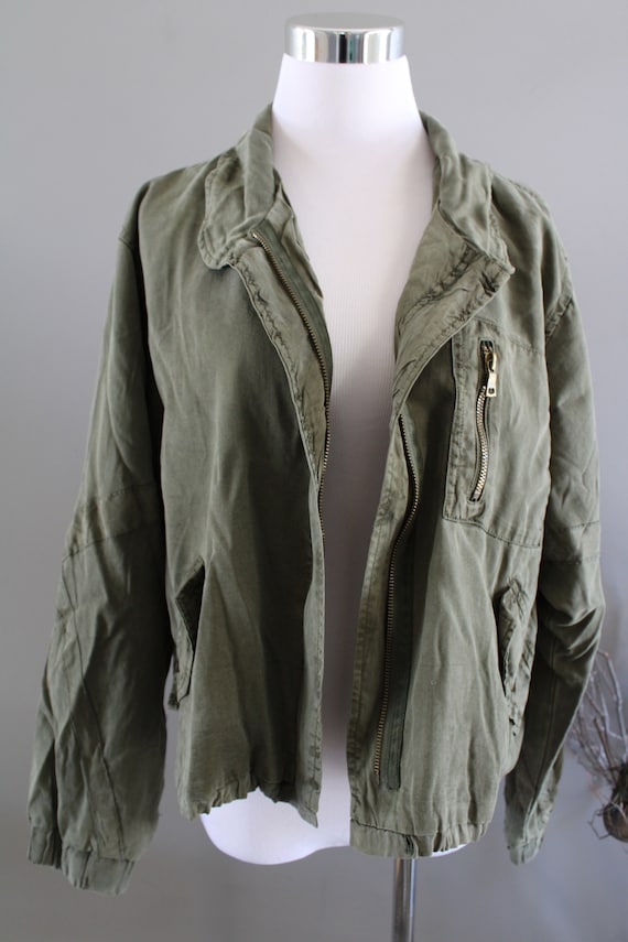 Vintage Light Army Green Bomber Jacket Cotton Green S… - Gem