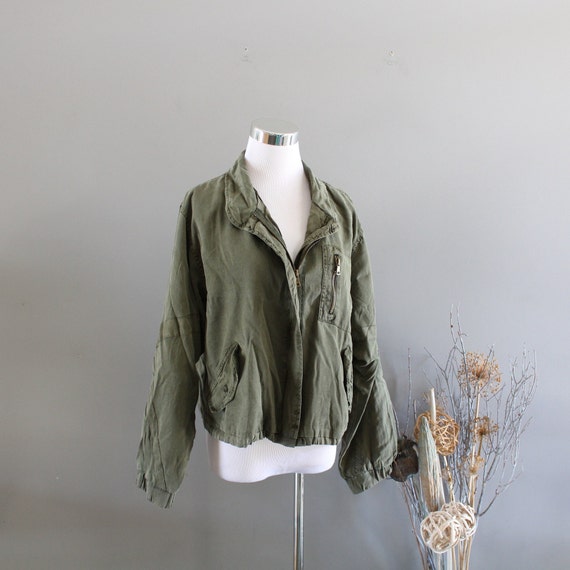 Vintage Light Army Green Bomber Jacket Cotton Green S… - Gem