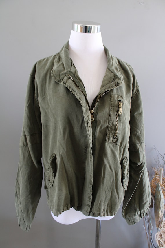 Vintage Light Army Green Bomber Jacket Cotton Green S… - Gem