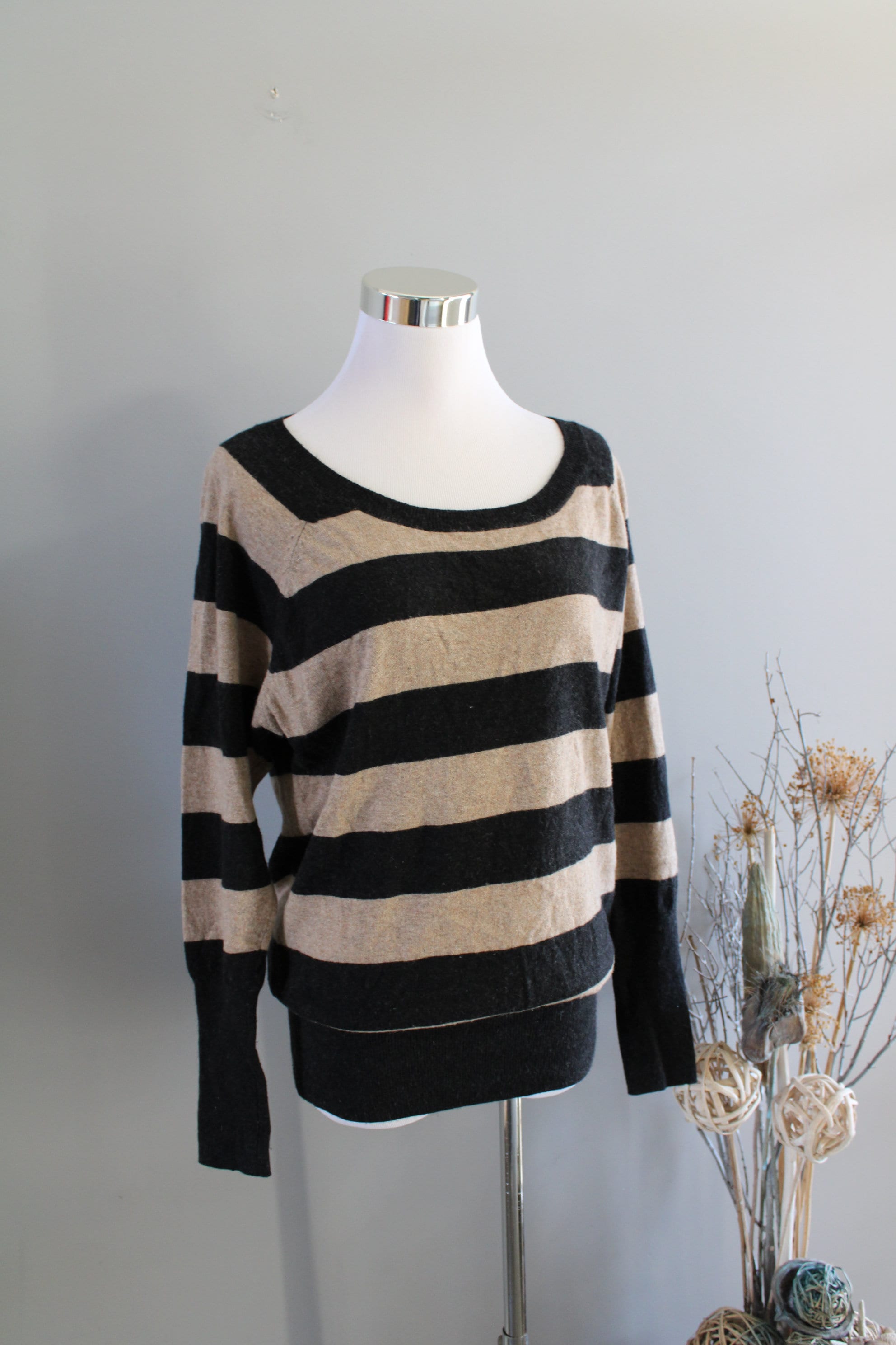 Vintage Cashmere Angora Blend Sweater Black Beige Striped - Etsy