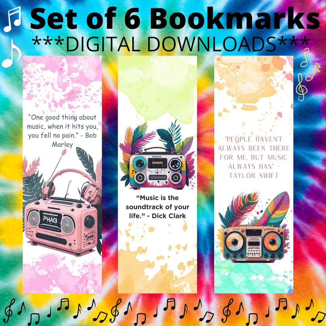 Instant Download Music Boombox Bookmarks, Digital Download Bookmarks ...