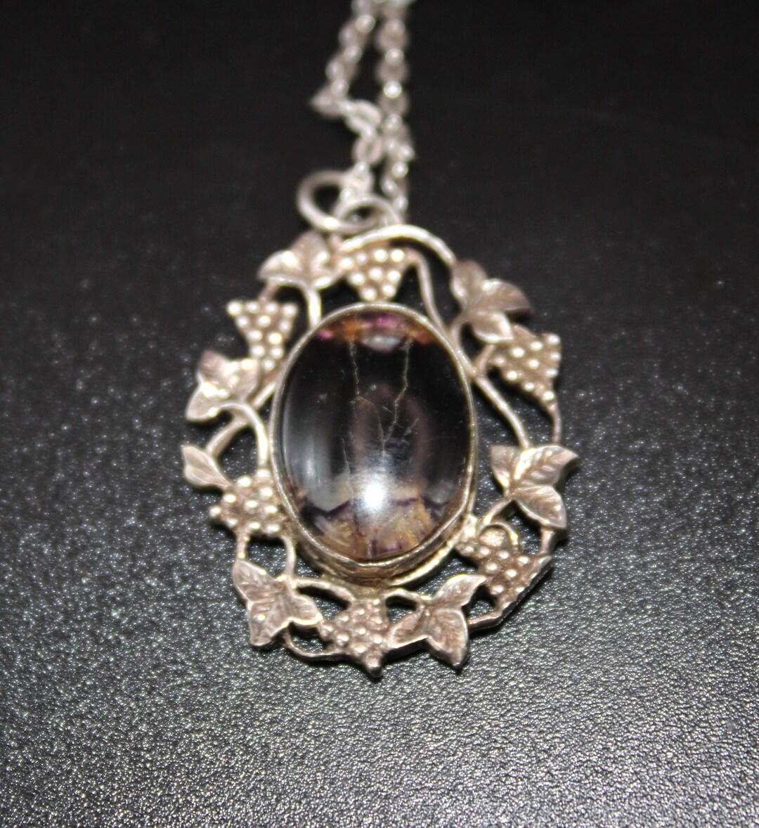 Vintage Solid Silver & Blue John Pendant With Chain Oval Stone ...