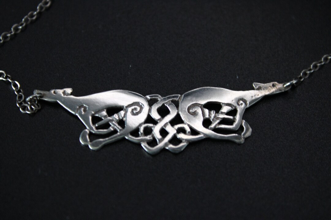 Vintage Solid Silver Celtic Pendant Necklace of Two Celtic Hounds ...
