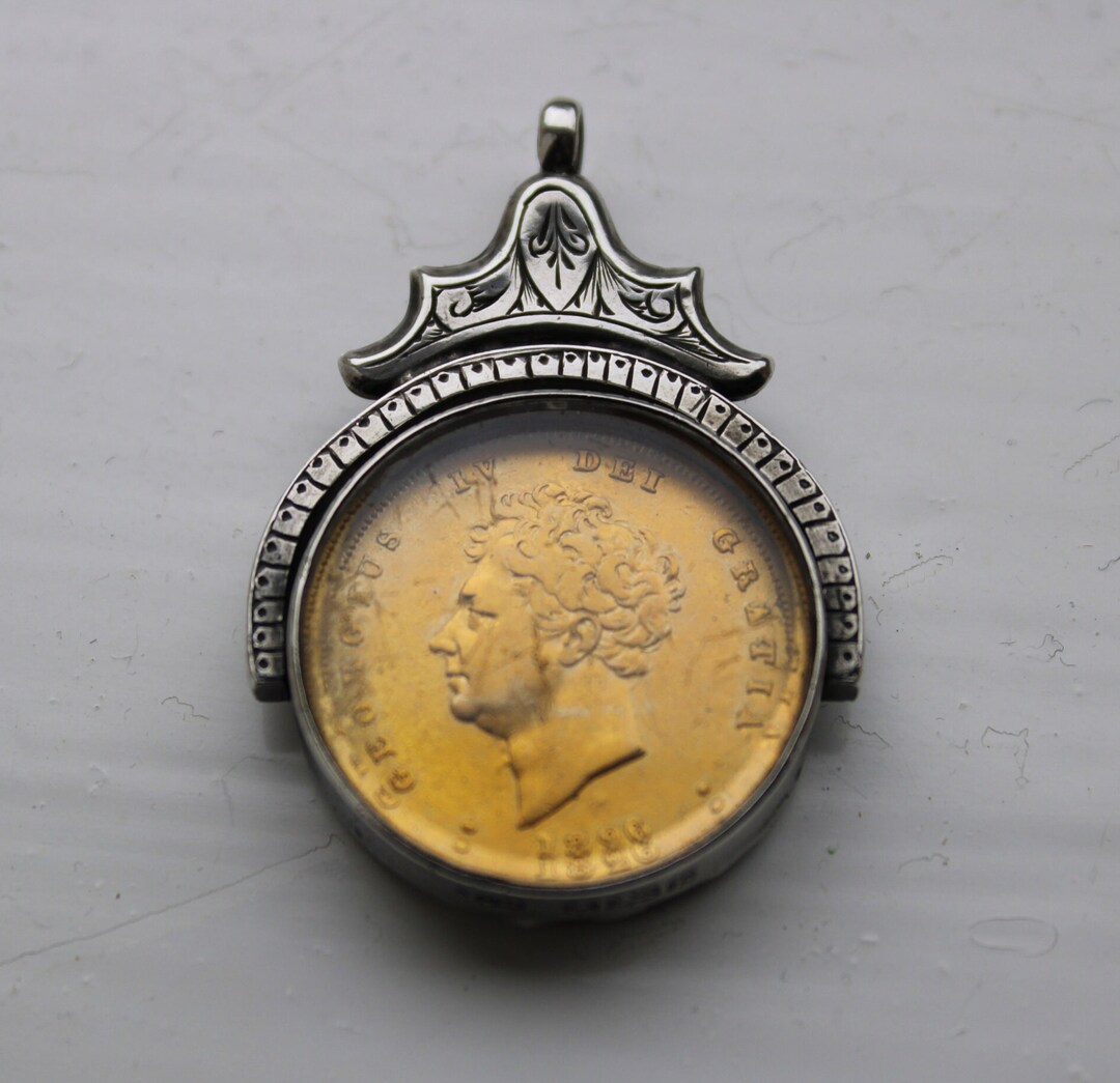 Antique Solid Silver Large Swivel Coin Fob With A Gilded 1826 William ...