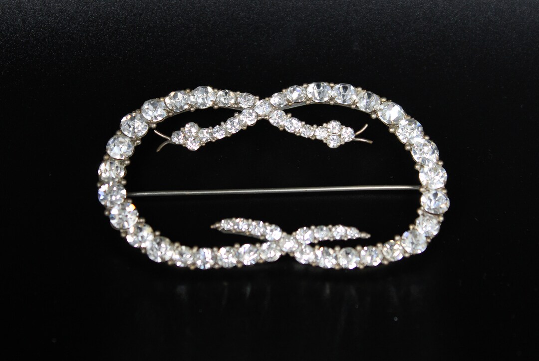 Original Victorian Large Sparkling Paste Diamond Brooch of Two Entwined ...