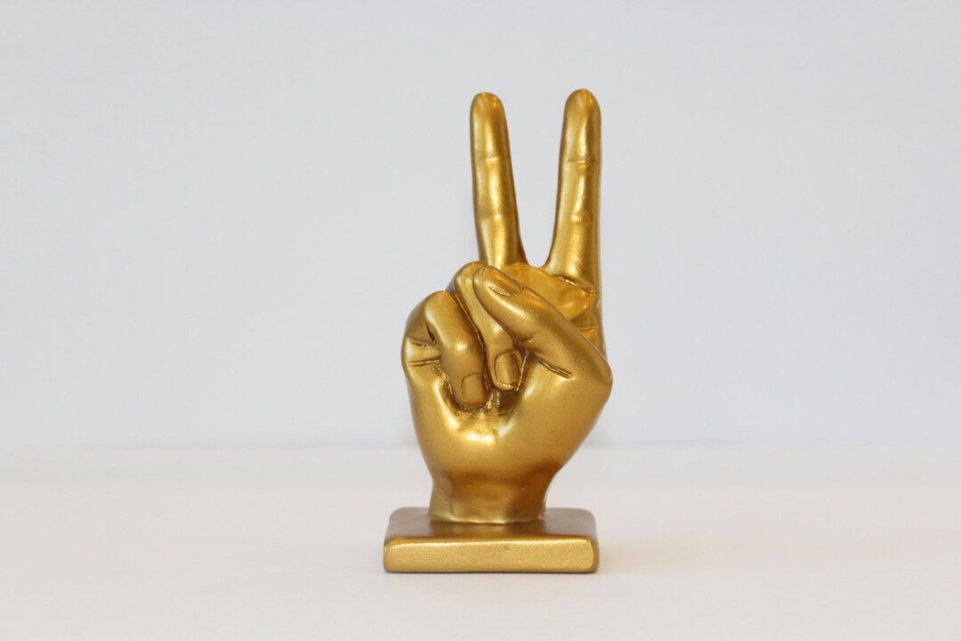 Peace Sign Hand Symbol Sculpture Gold - Etsy