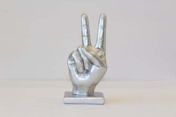Peace Sign Hand Symbol Sculpture Silver - Etsy