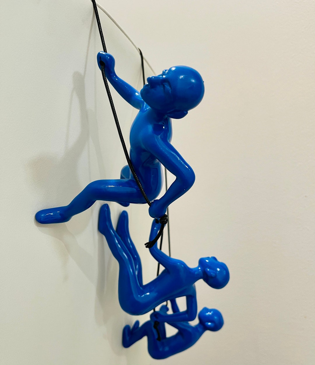 Blue Hanging Climber Wall Sculpture – Rope Climbing Figure Decor ...