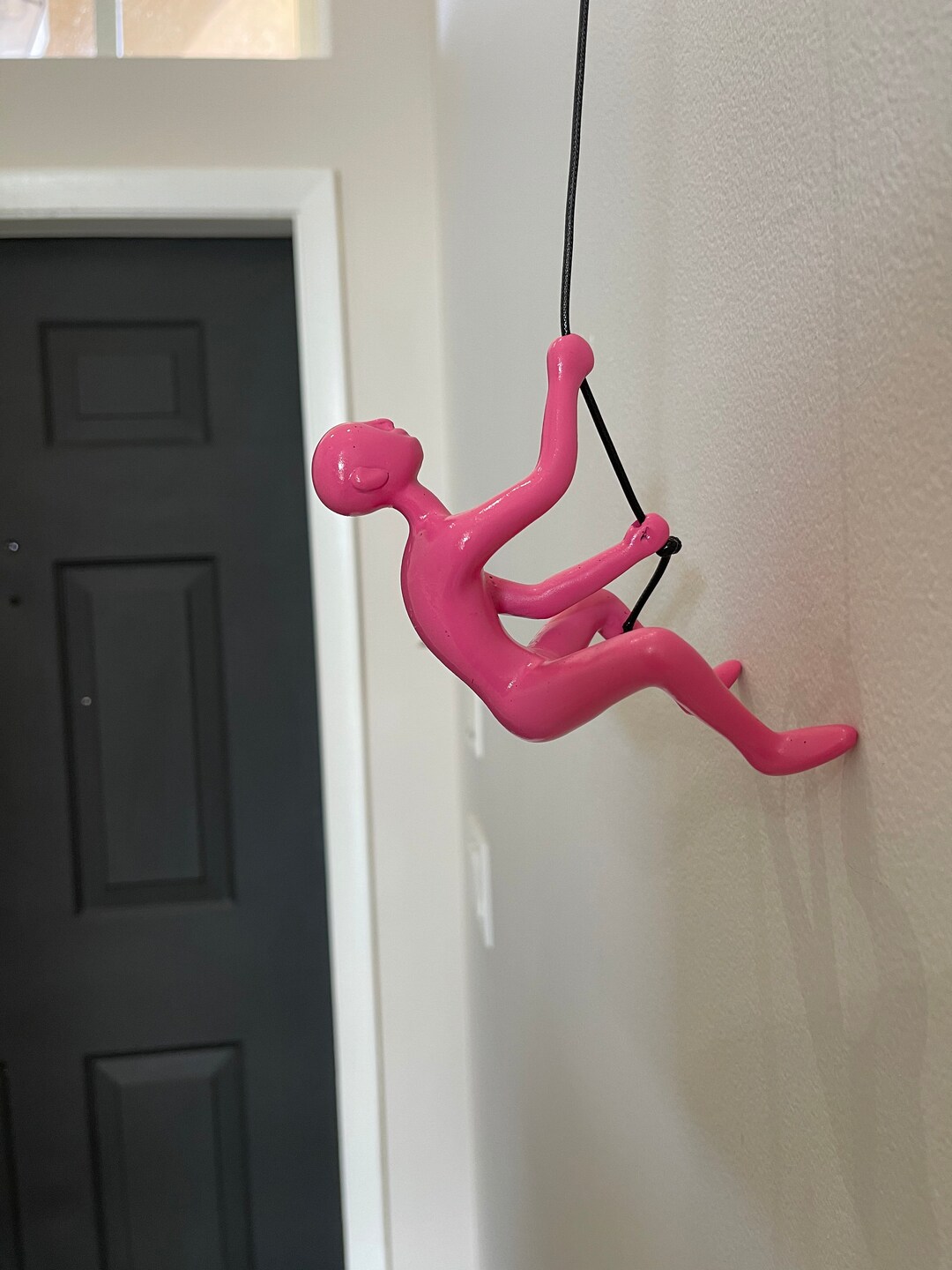 Pink Hanging Climber Wall Sculpture – Rope Climbing Figure Decor ...