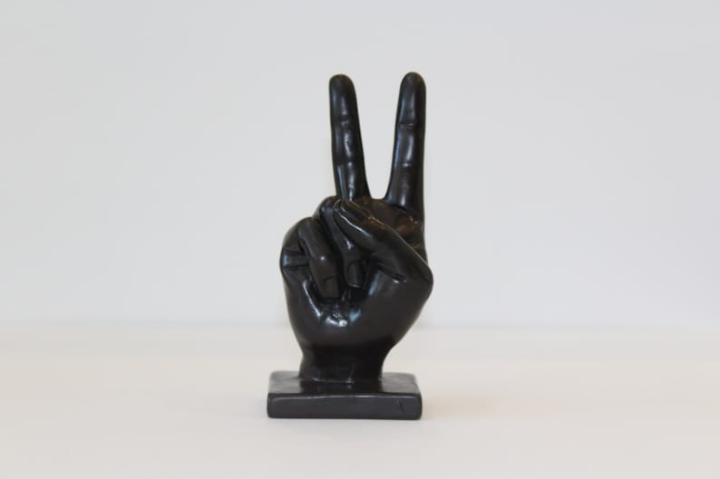 Peace Sign Hand Sculpture: Black Resin Home Decor - Etsy