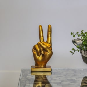 Peace Sign Hand Symbol Sculpture Gold - Etsy