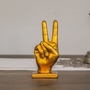 Peace Sign Hand Symbol Sculpture Gold - Etsy