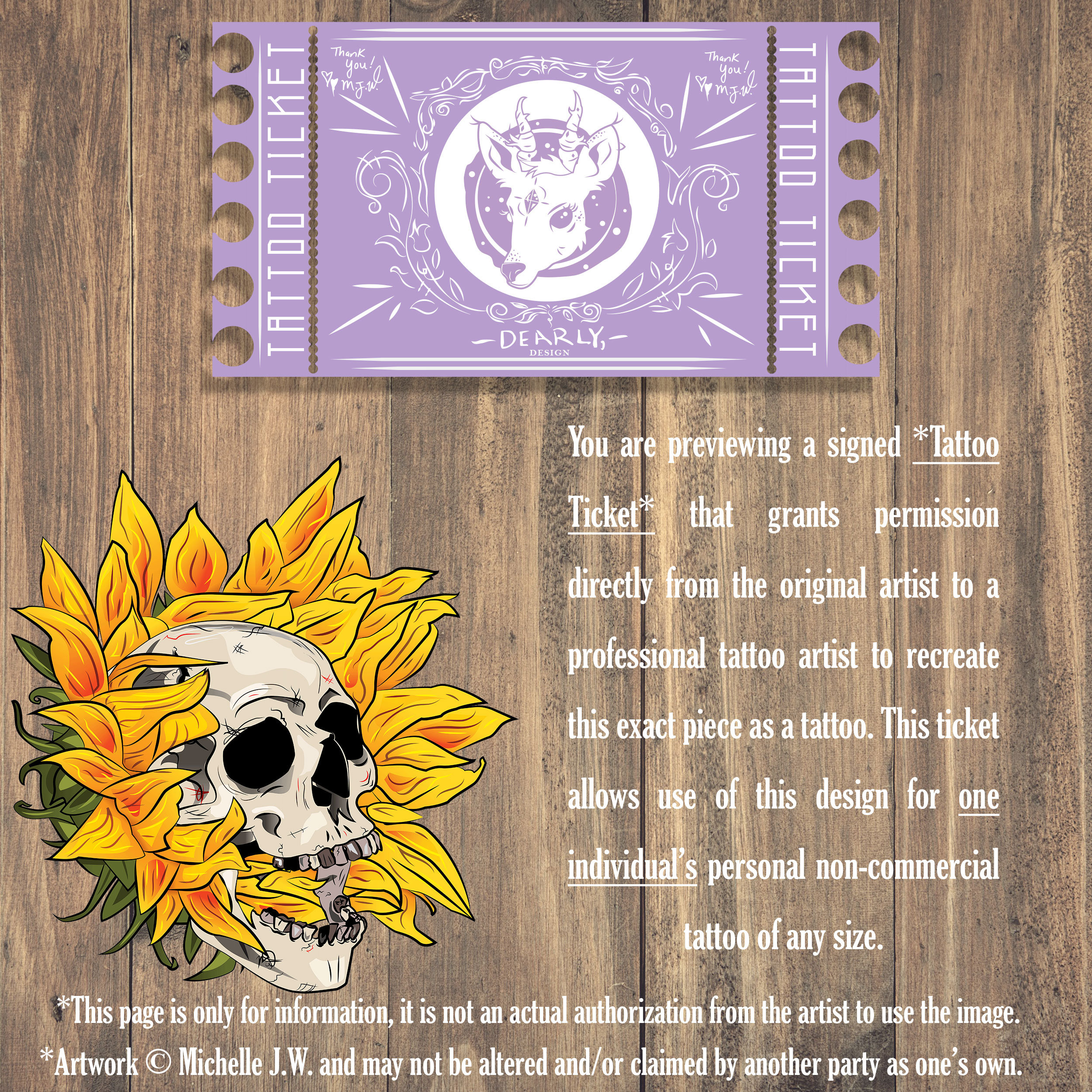 TATTOO TICKET | Skull Flower Original Artwork | Tattoo Design ...