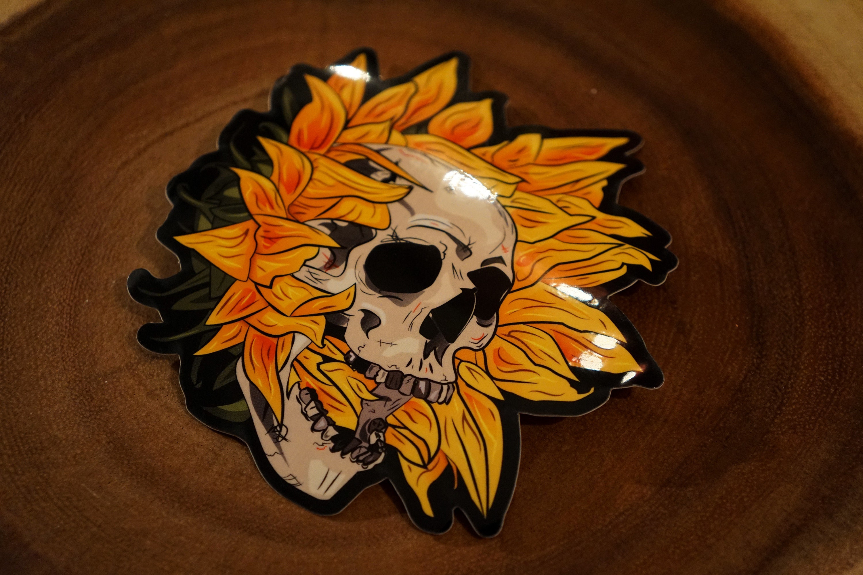 Skull Flower Vinyl Sticker 4 Waterproof Sunflower - Etsy