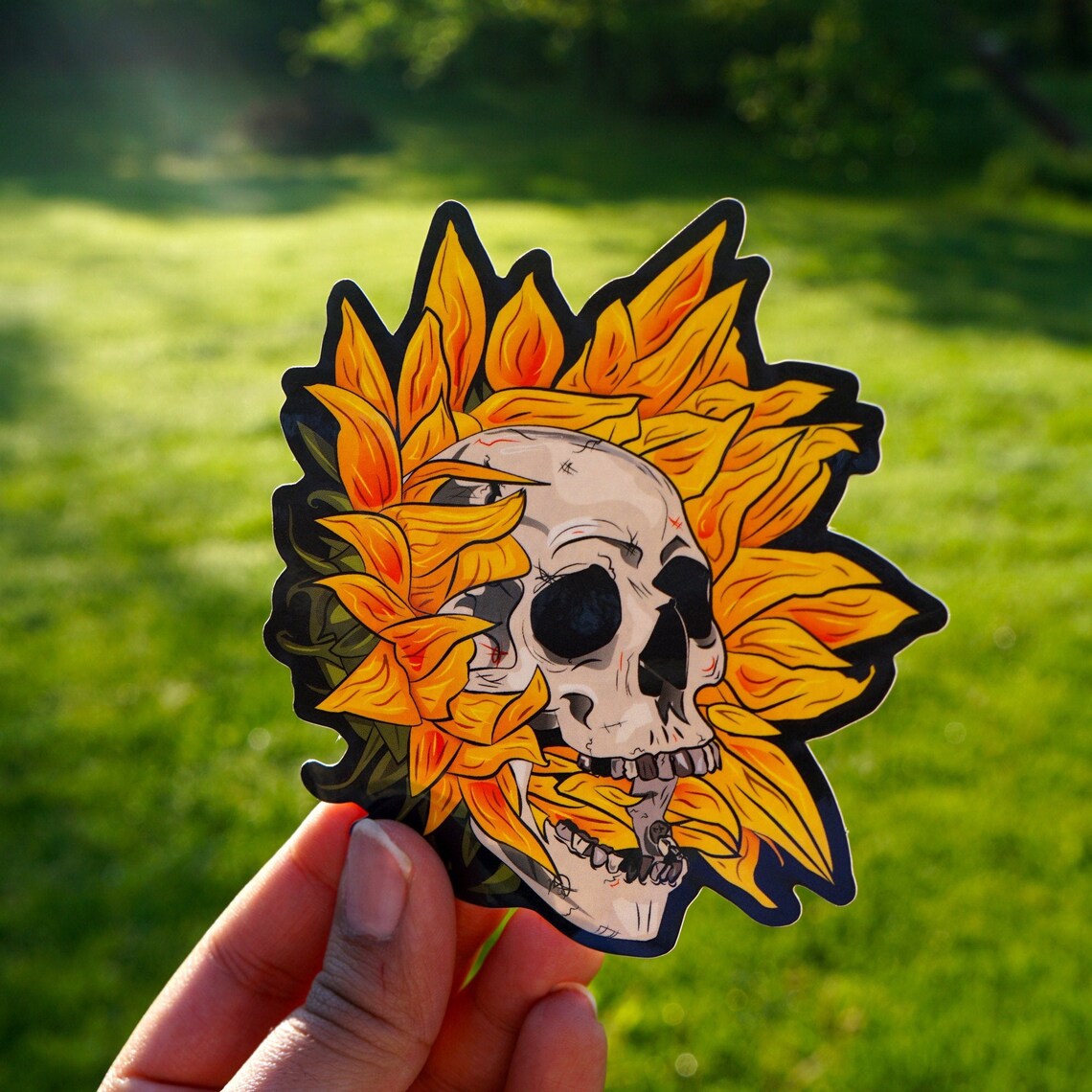 Skull Flower Vinyl Sticker 4 Waterproof Sunflower - Etsy