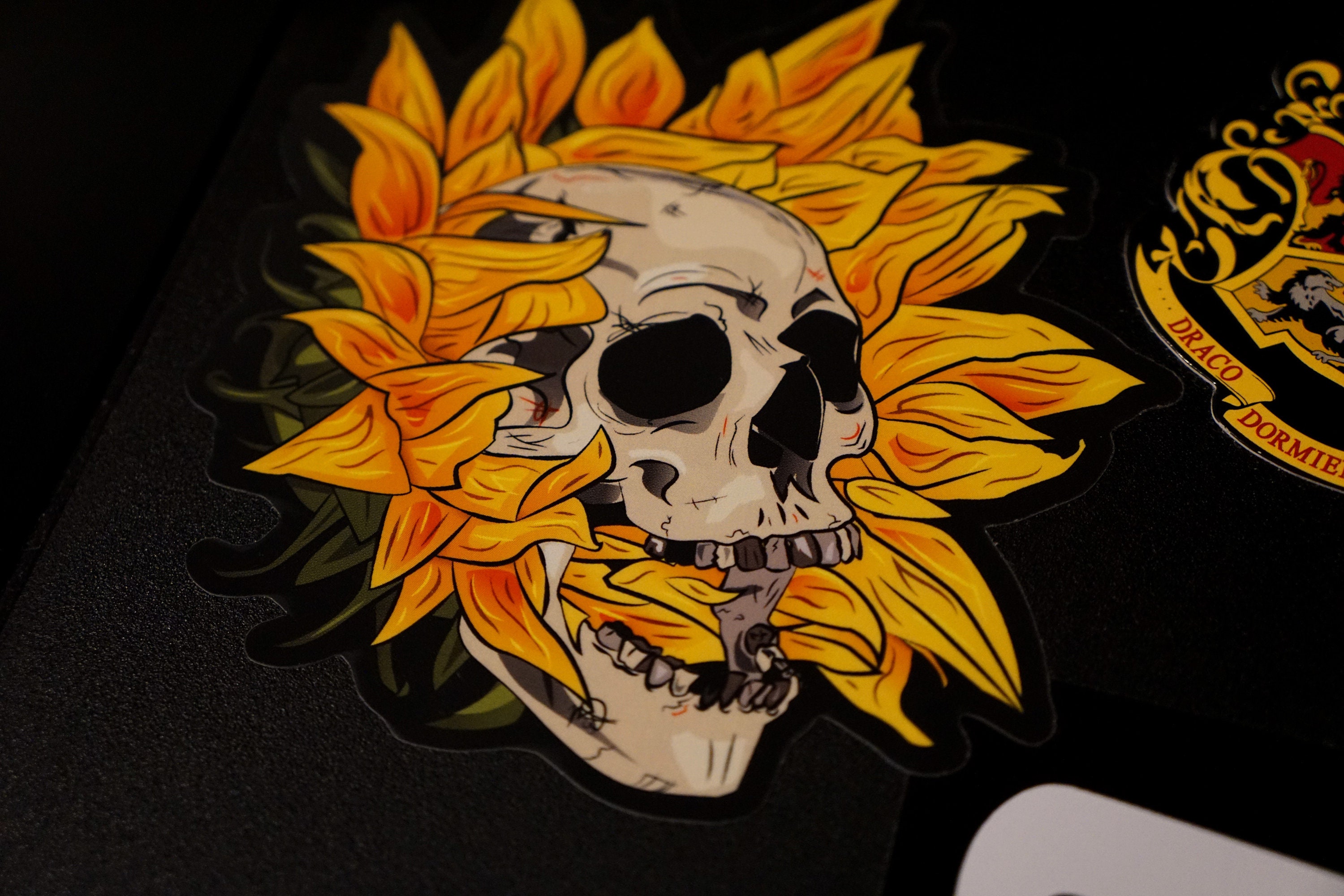 Skull Flower Vinyl Sticker 4 Waterproof Sunflower - Etsy