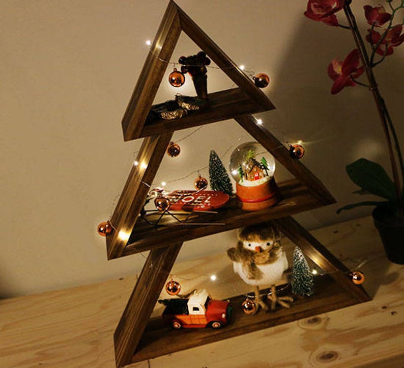 Wooden Christmas Tree Shaped Shelf - 3 Tiers Large Xmas Tree - Wall ...