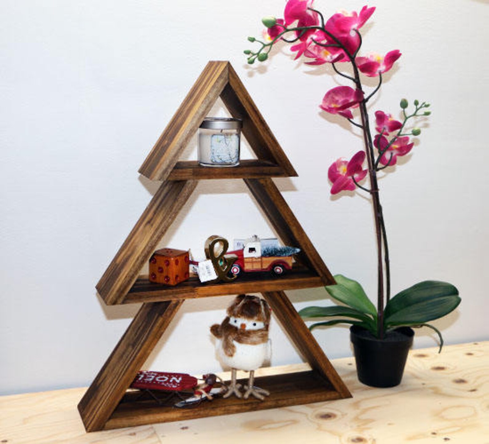 Wooden Christmas Tree Shaped Shelf - 3 Tiers Large Xmas Tree - Wall ...