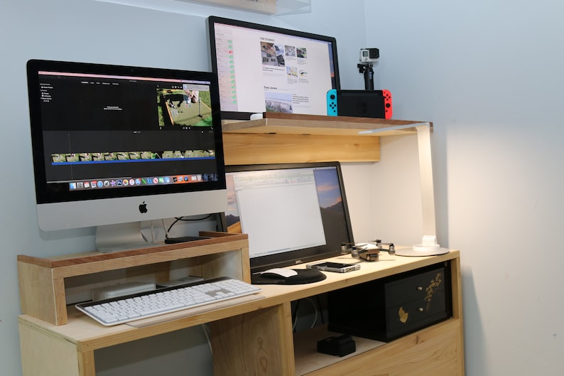 Wooden Desk for Home Office, Low Profile Desk, Floating Monitor Shelf ...