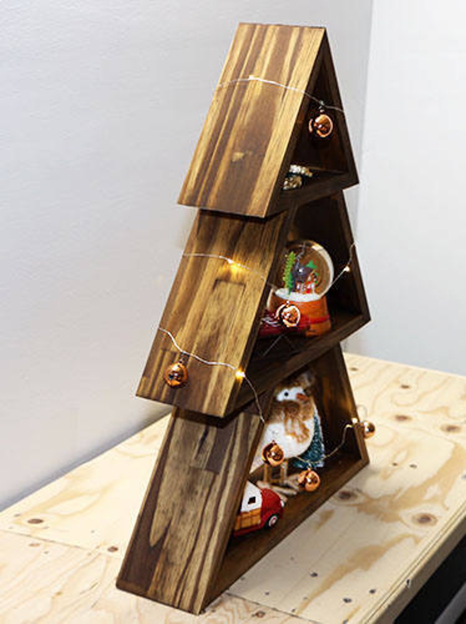 Wooden Christmas Tree Shaped Shelf - 3 Tiers Large Xmas Tree - Wall ...