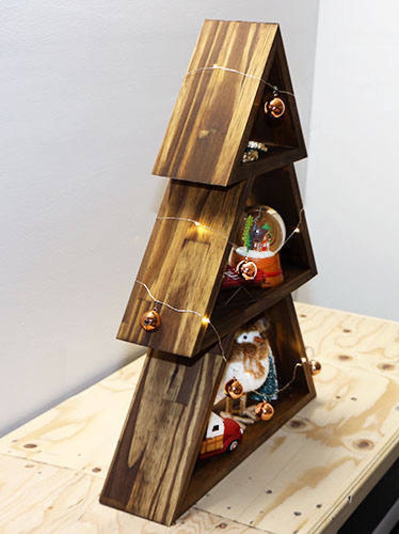 Wooden Christmas Tree Shaped Shelf - 3 Tiers Large Xmas Tree - Wall ...