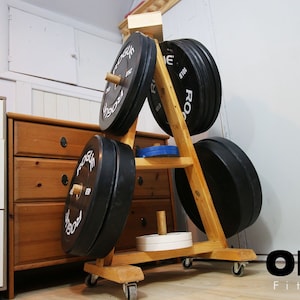 Wooden Weight Tree With Wheels | Rolling Plate Tree | Weight Plate ...