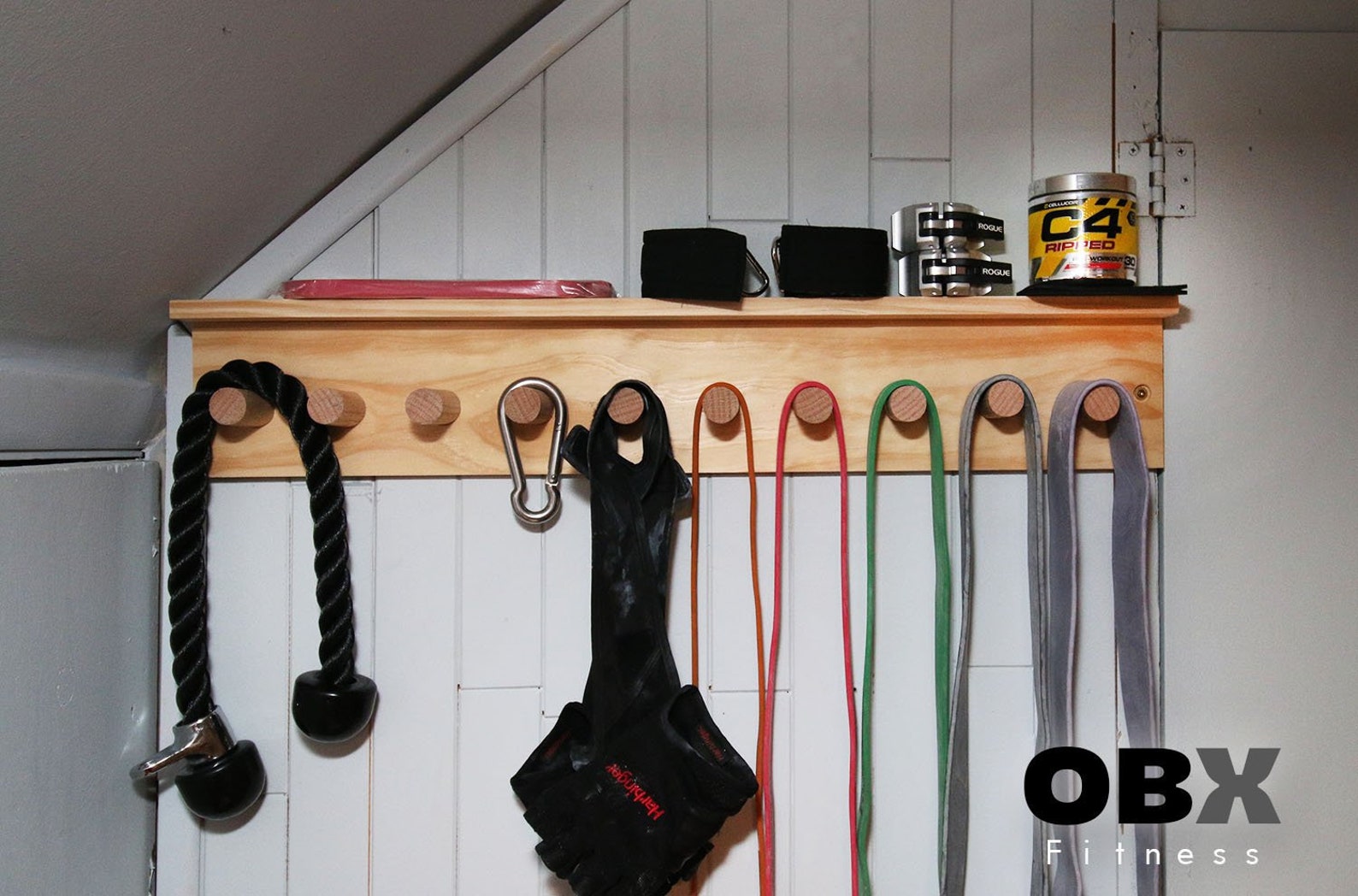 Multi-purpose Home Gym Wall Shelf | Wood Hanger, Holder, Organizer ...