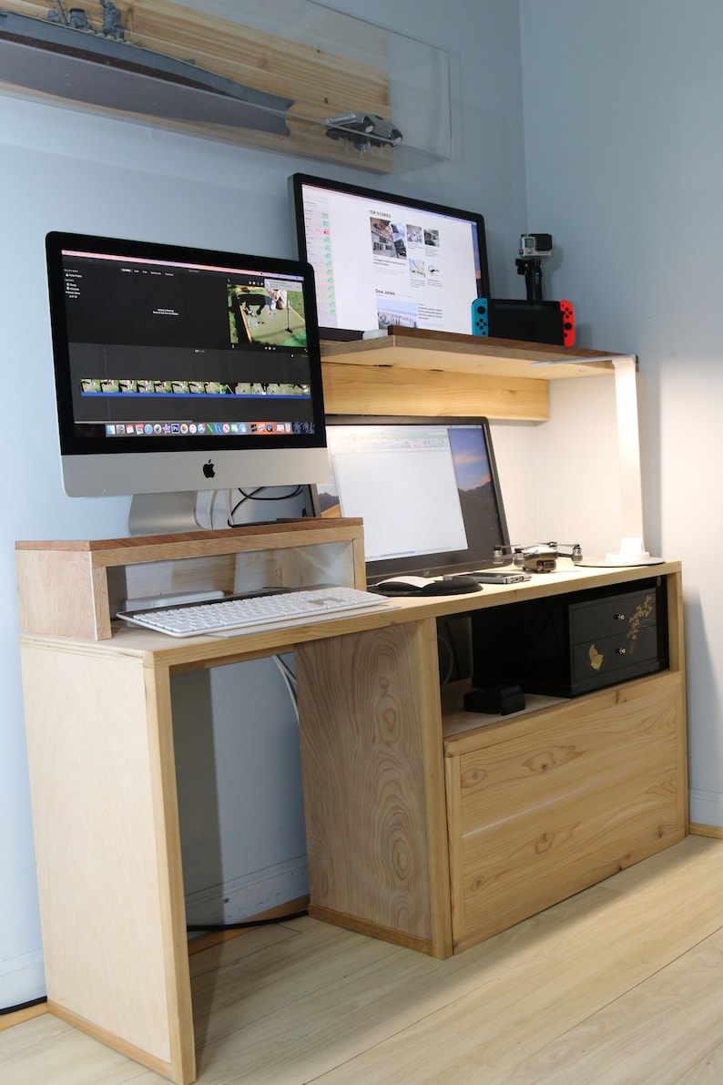 Wooden Desk for Home Office, Low Profile Desk, Floating Monitor Shelf ...