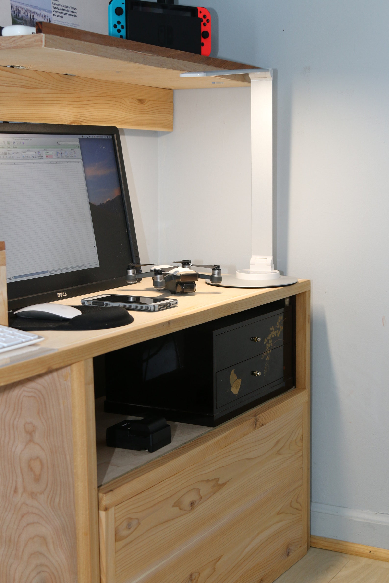Wooden Desk for Home Office, Low Profile Desk, Floating Monitor Shelf ...