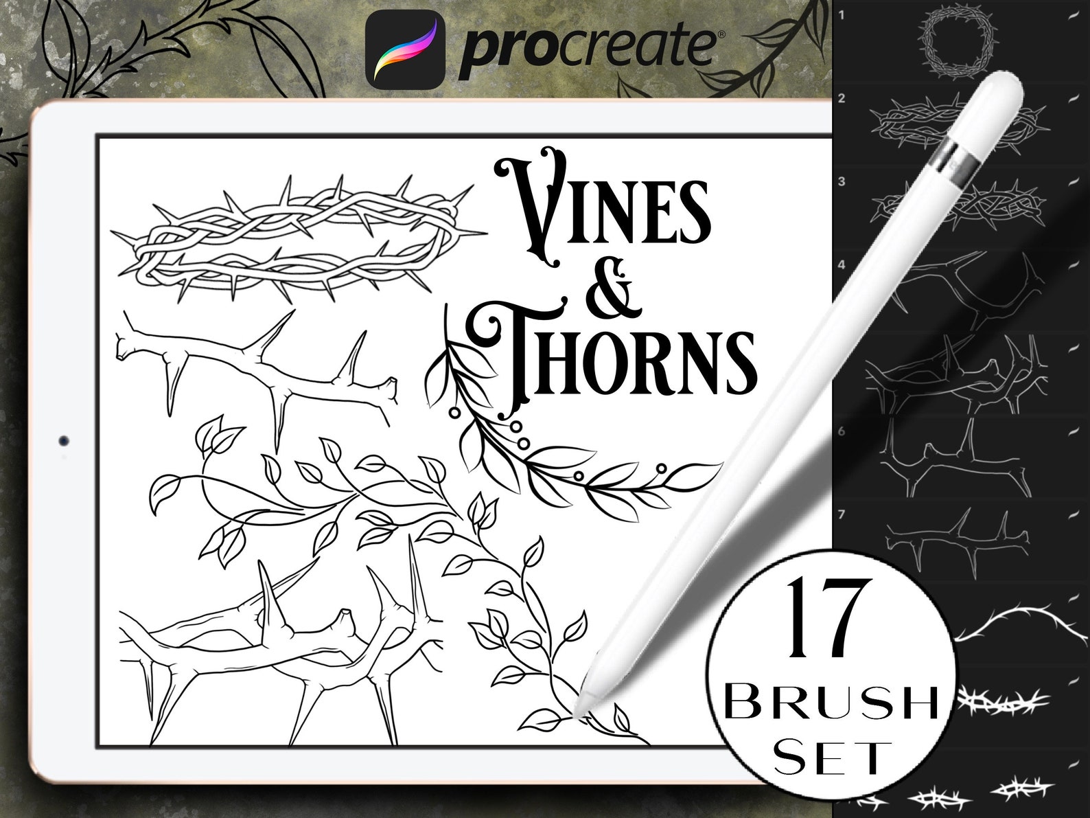 Vines and Thorns Procreate Brushset - Stamp Brushes - Etsy