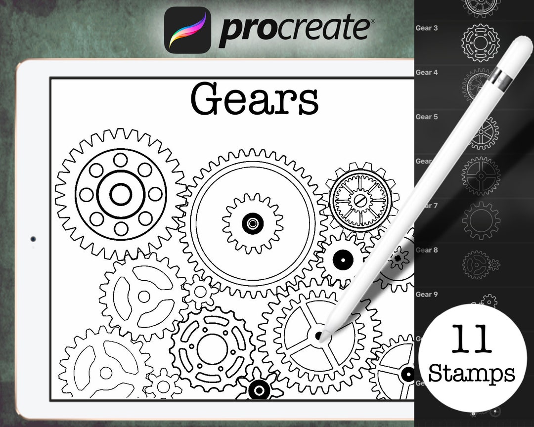 Gear Procreate Stamp Brush Set - Etsy