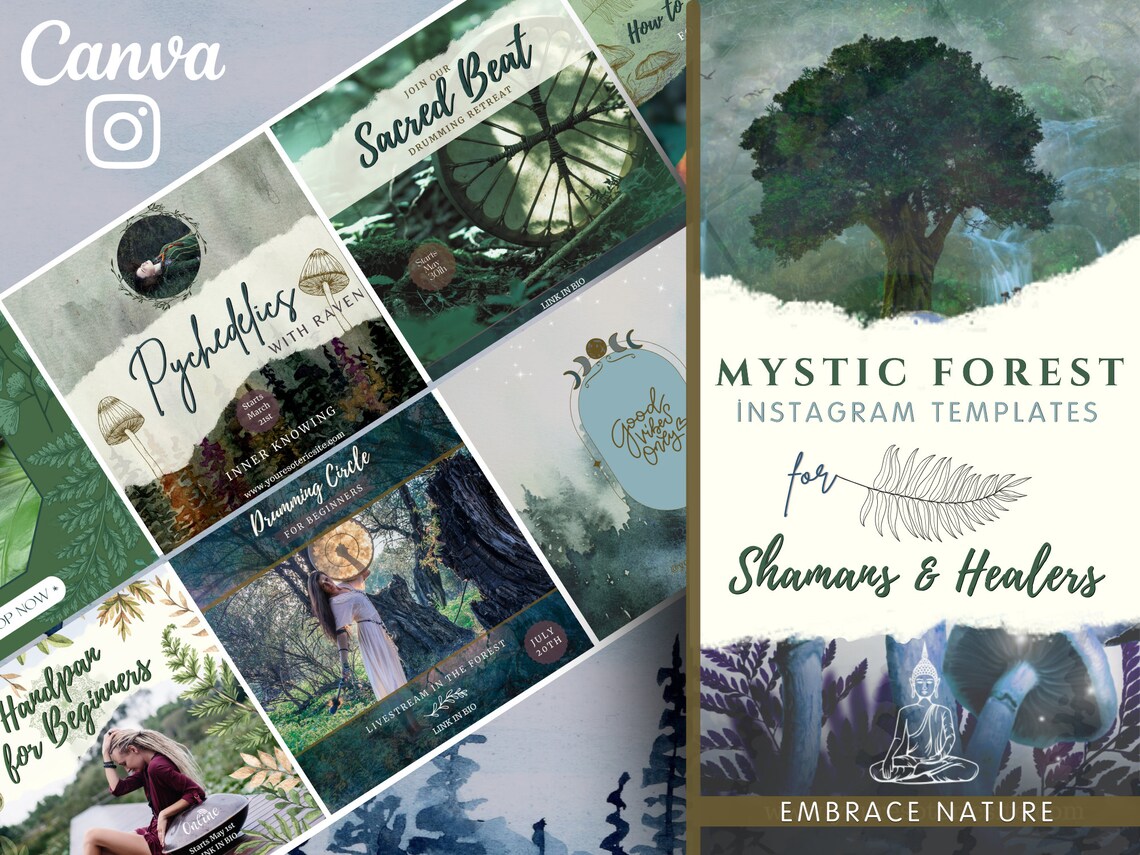 Mystic Forest Instagram Templates: Shaman & Healer Canva Designs ...