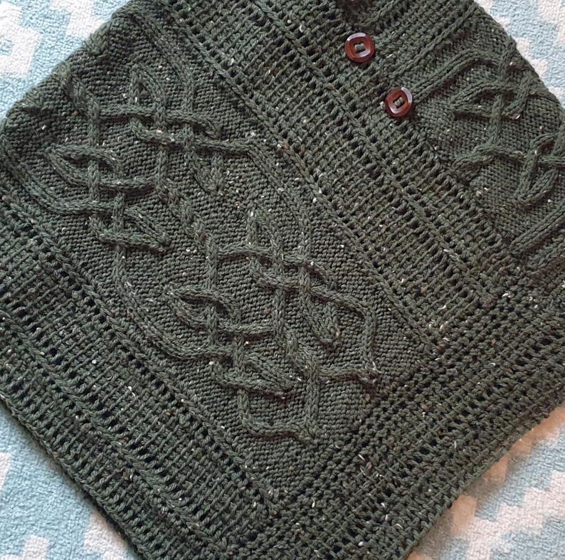 Irish / Viking Cabled Poncho With Tunisian Crochet Detail, Aran Celtic ...