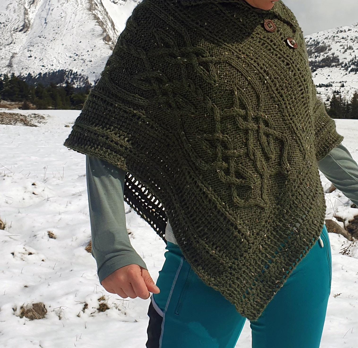 Irish / Viking Cabled Poncho With Tunisian Crochet Detail, Aran Celtic ...