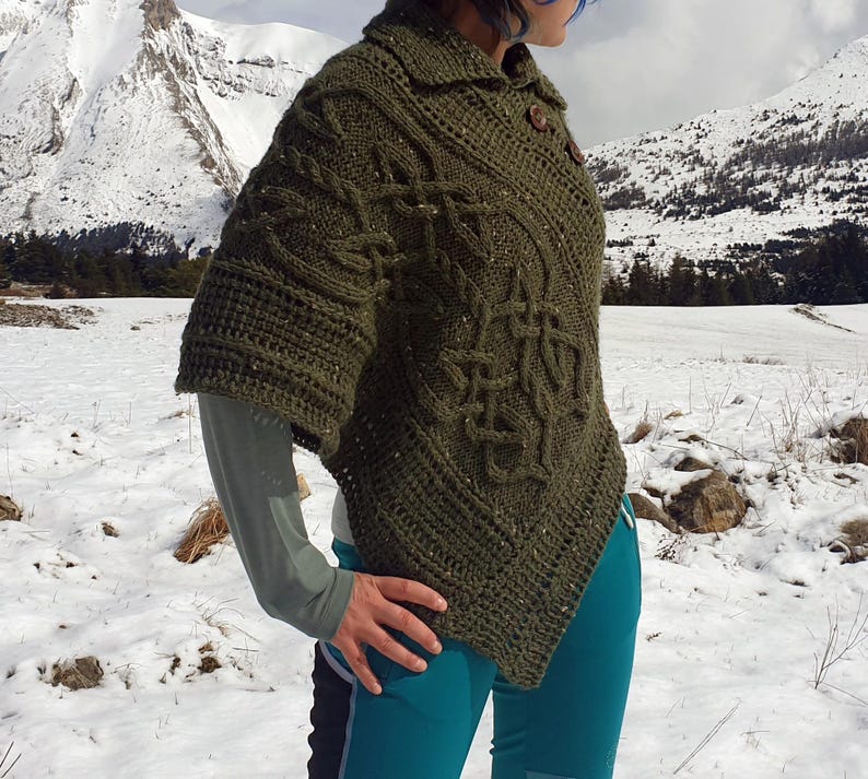 Irish / Viking Cabled Poncho With Tunisian Crochet Detail, Aran Celtic ...