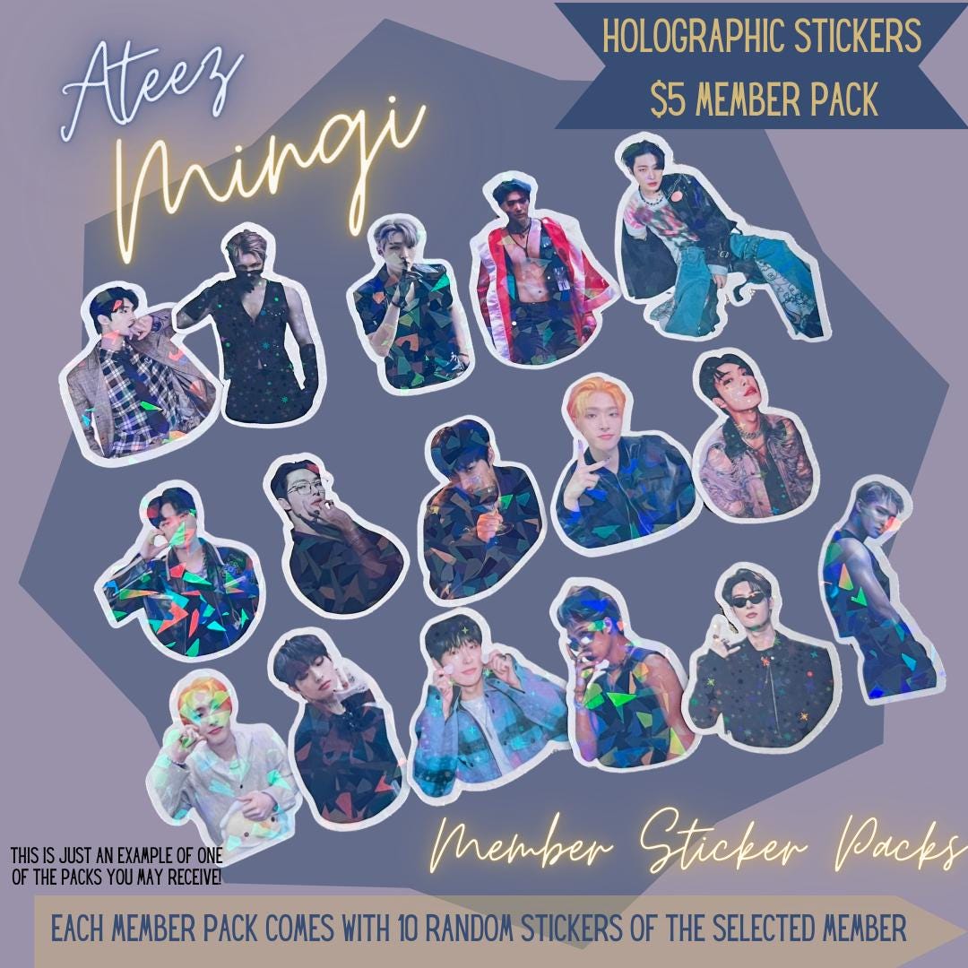 Ateez Mingi Kpop Pack Set of 10 Holographic Stickers - Etsy