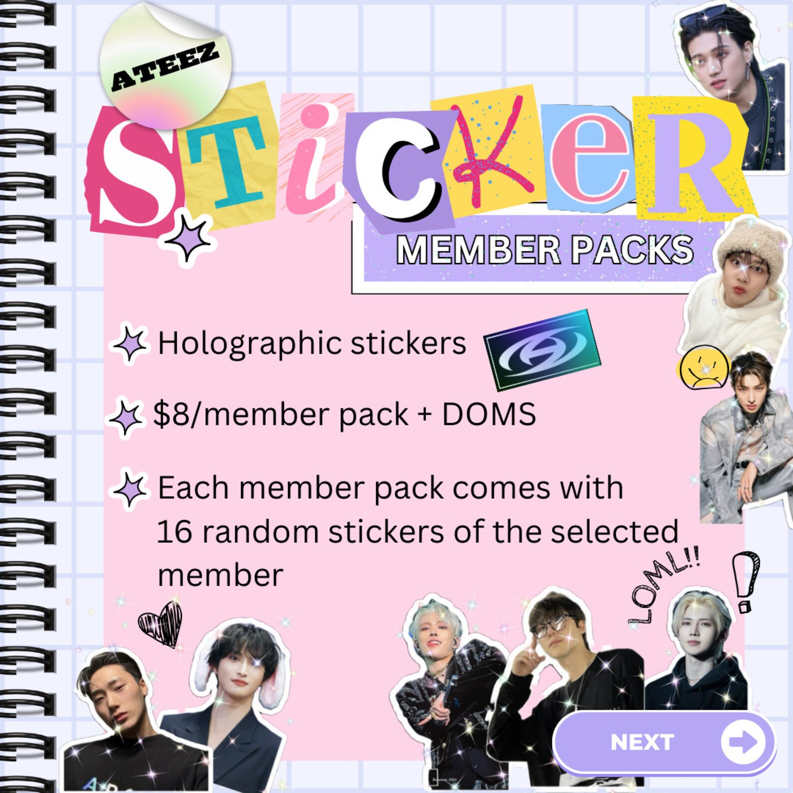 Ateez Yunho Kpop Pack Set of 16 Holographic Stickers - Etsy