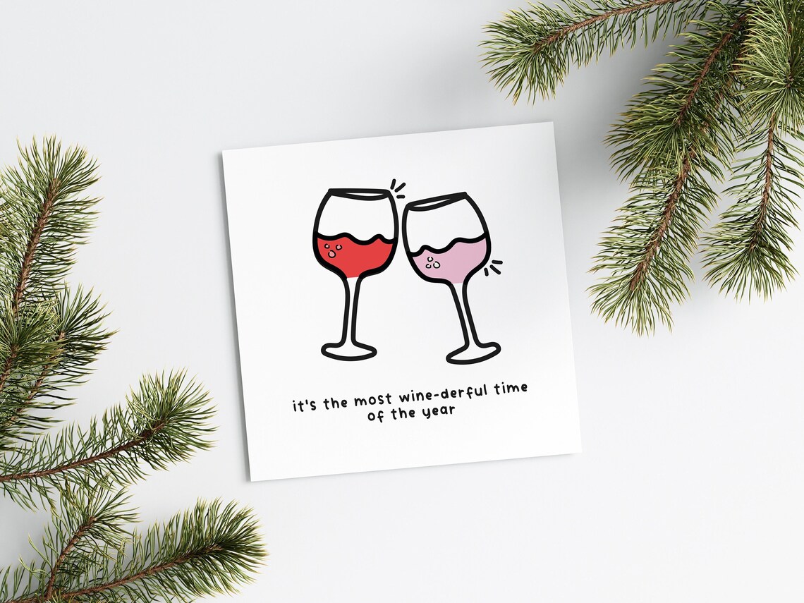 Wine Christmas Card, Punny Christmas Card, Cute Holiday Card, Card for ...