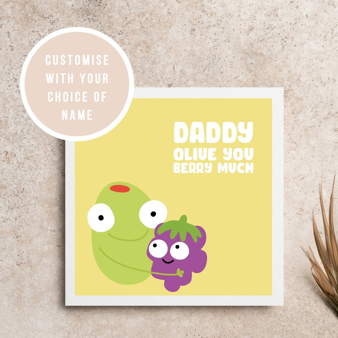 Olive You Berry Much Dad, Cute Berry Card, Food Pun Card, Father's Day ...