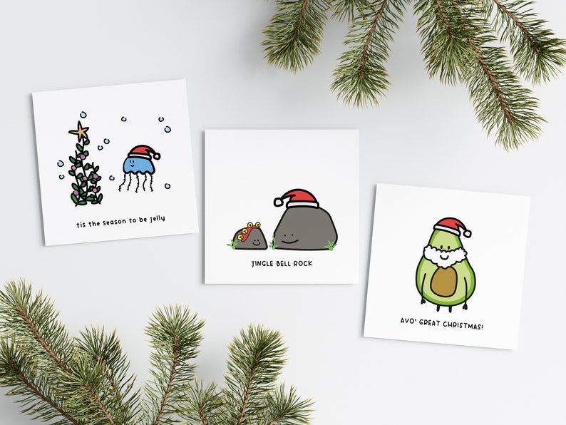 Set of Punny Christmas Cards, Christmas Card Pack, Punny Christmas ...