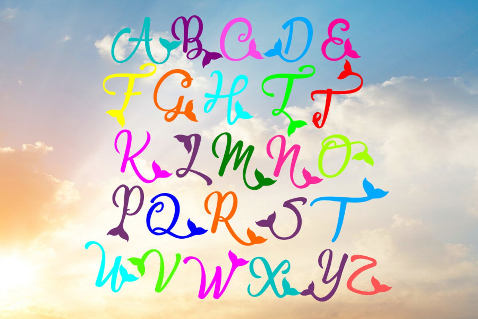 Mermaid Font Alphabet personalize DIY Projects Mermaid | Etsy