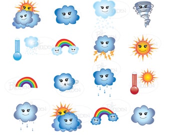 Kids Weather Icons Instant Download Illustrated Clip Art - Etsy