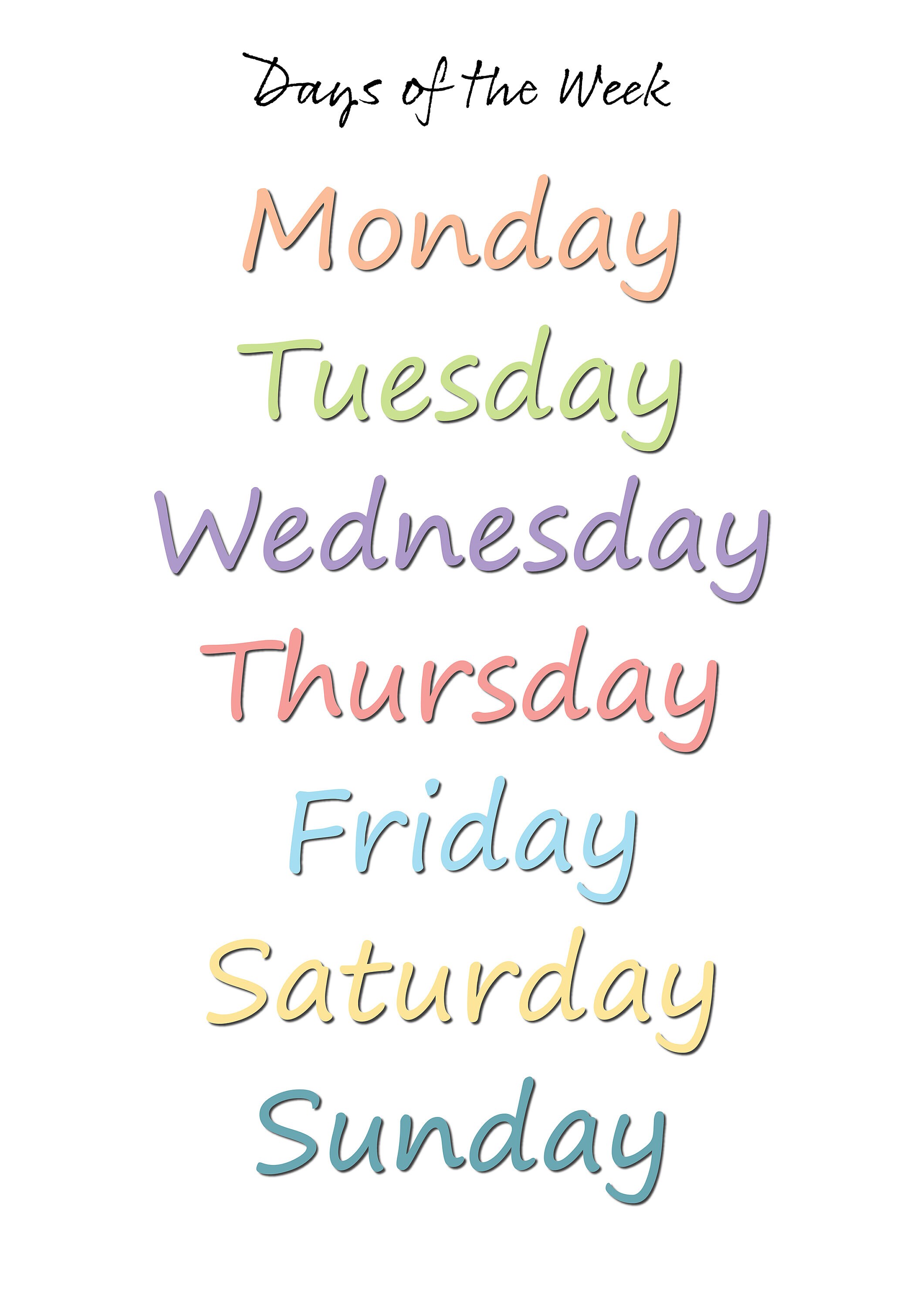 Weekdays Educational Chart Digital File (A4, A3, A2, A1) - Days of the ...