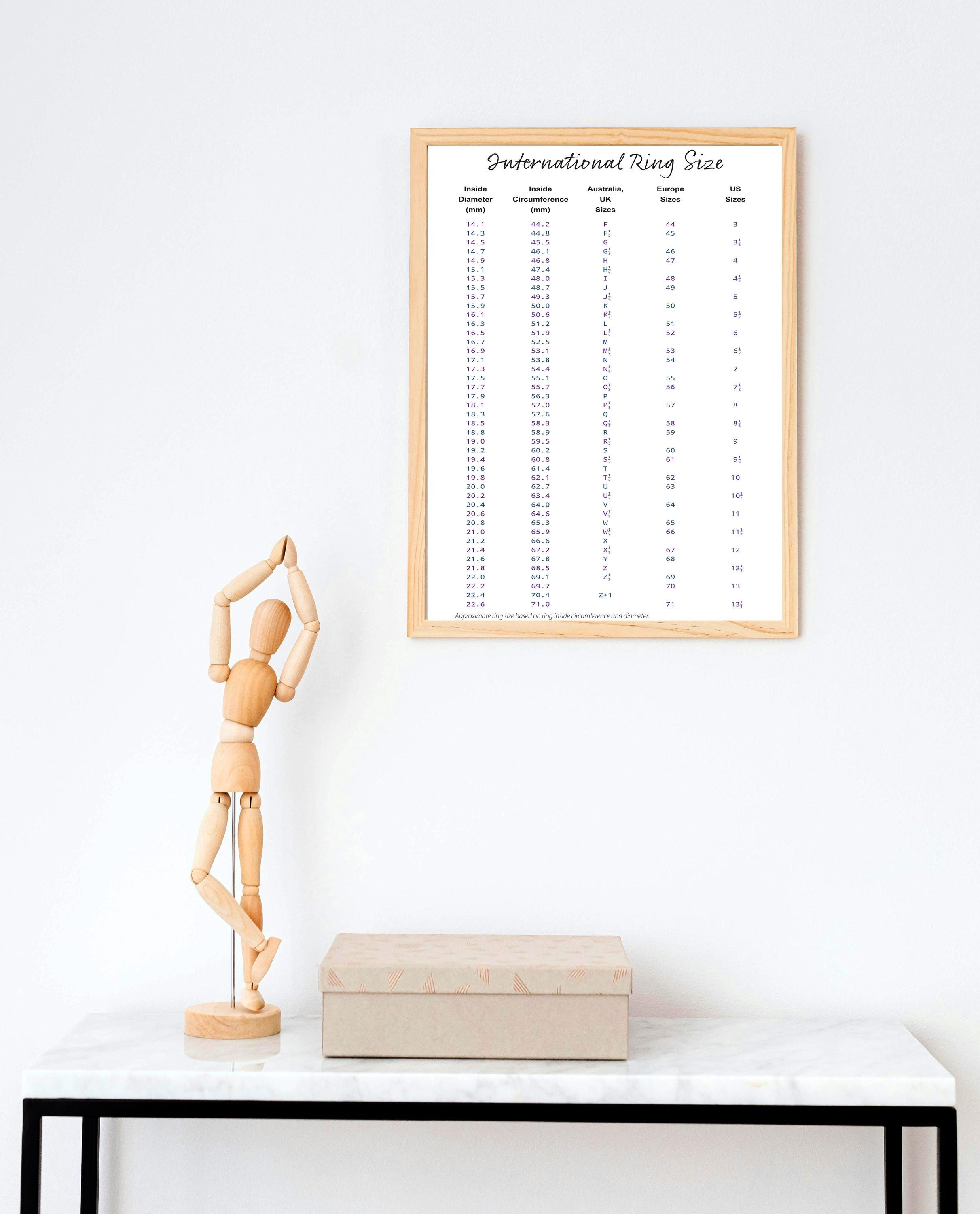 International Ring Size Chart Digital Files (A1, A2, A3, A4 ...