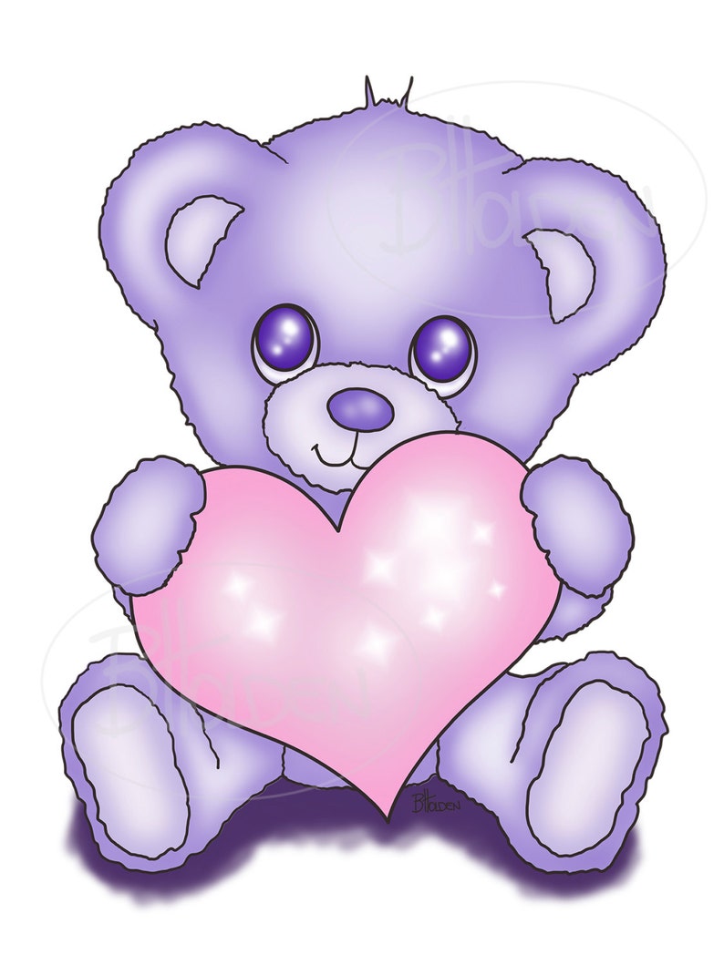 Cute Purple Teddy Bear Art Print - Etsy