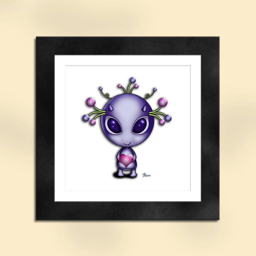 Purple Alien With Love Heart Art Print - Etsy Australia