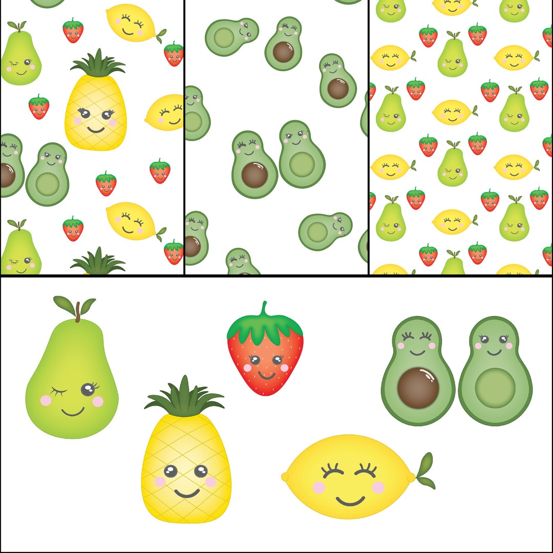 Cute Kawaii Clipart Bundle Fruit and Weather Digital Clip Art for ...