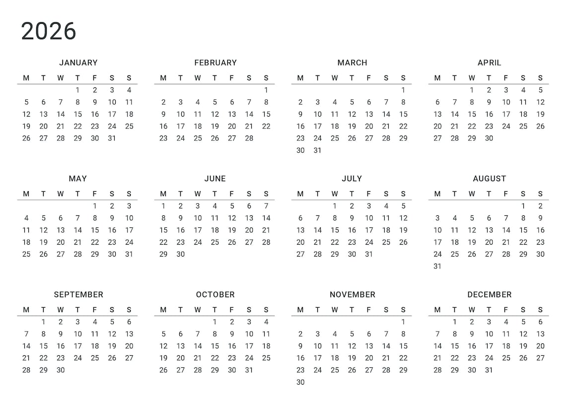 Printable Calendar Bundle 2024, 2025 and 2026 Year to a Page Landscape ...